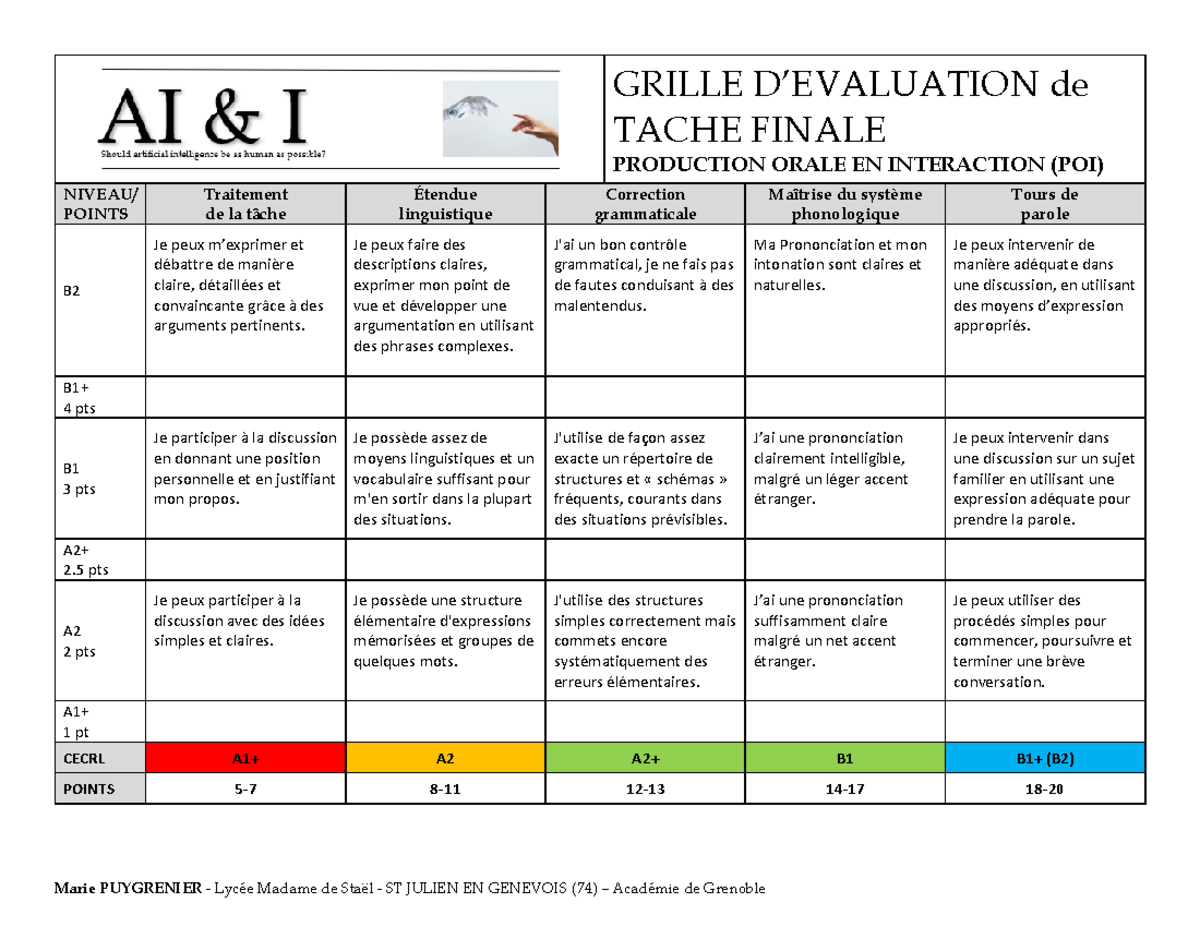 Ai and i grille evaluation tache finale - Marie PUYGRENIER - Lycée ...