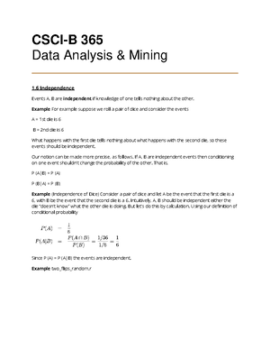 1.7 Tables - CSCI-B 365 Data Analysis & Mining 1 Tables Suppose we observe two random variables ...