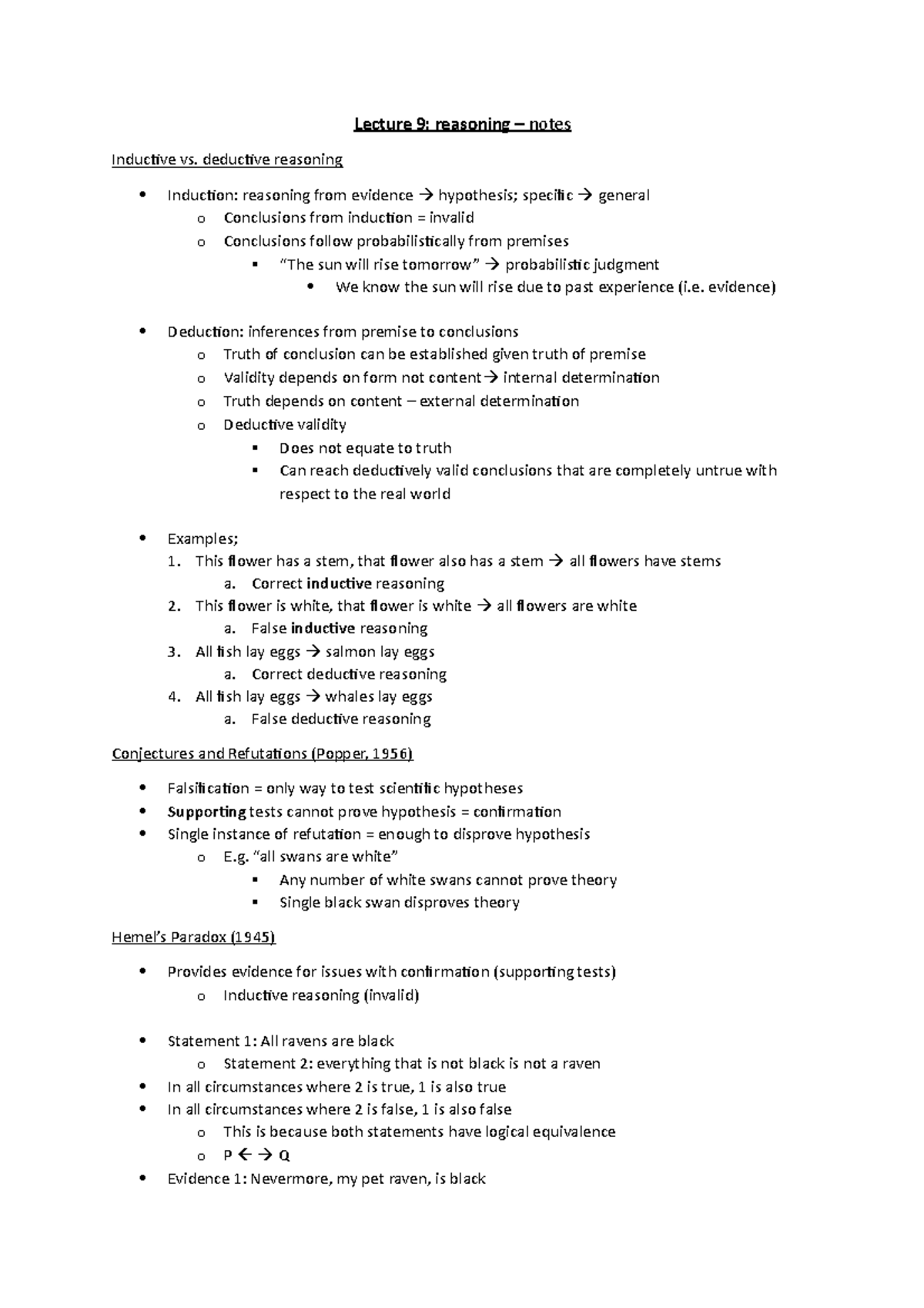 Reasoning notes - Lecture 9: reasoning – notes Inductive vs. deductive ...