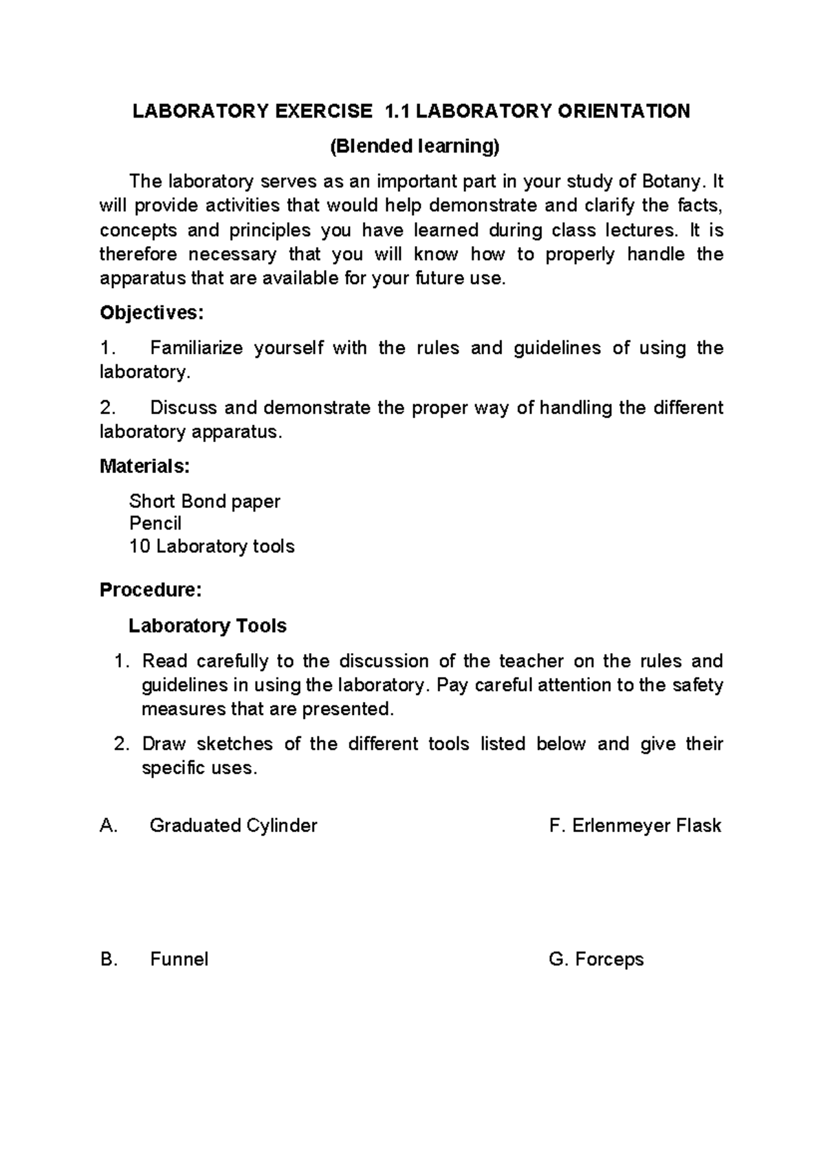 Exercise 1 - Read - LABORATORY EXERCISE 1 LABORATORY ORIENTATION ...