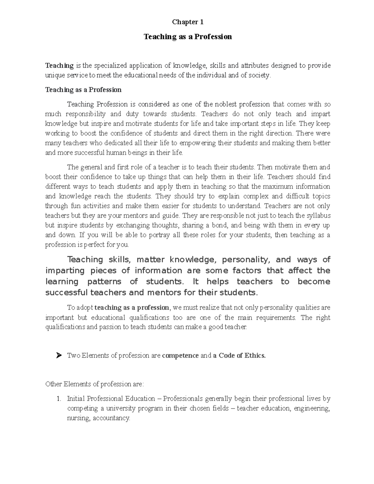 Chapter-1-Prof Ed-2 - ANNE SARAL - Chapter 1 Teaching as a Profession ...