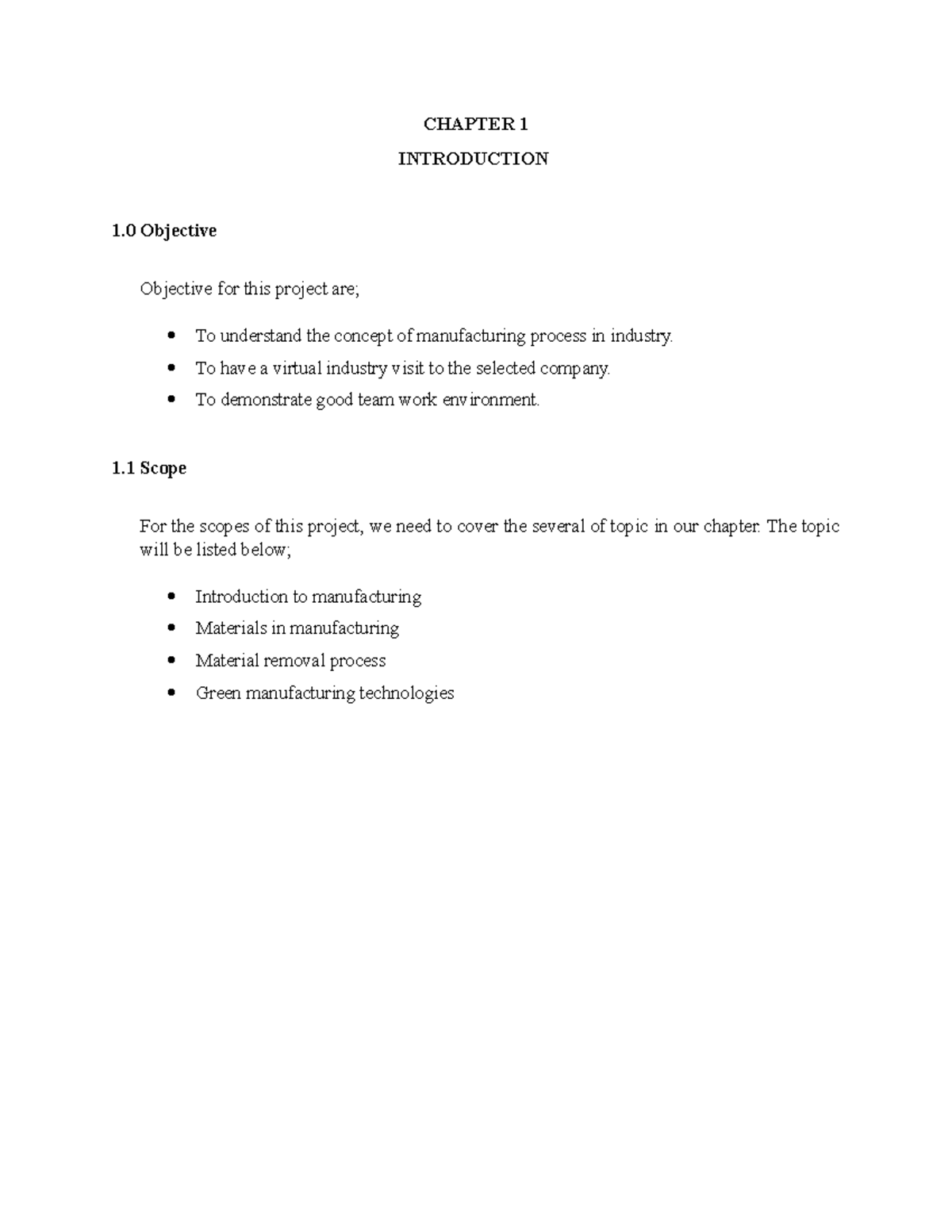 Project 1 Introduction - CHAPTER 1 INTRODUCTION 1 Objective Objective ...