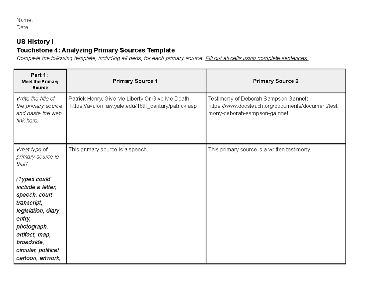 US History I Touchstone 4 - Whitney Mason 20230810 - Name: Date: US ...