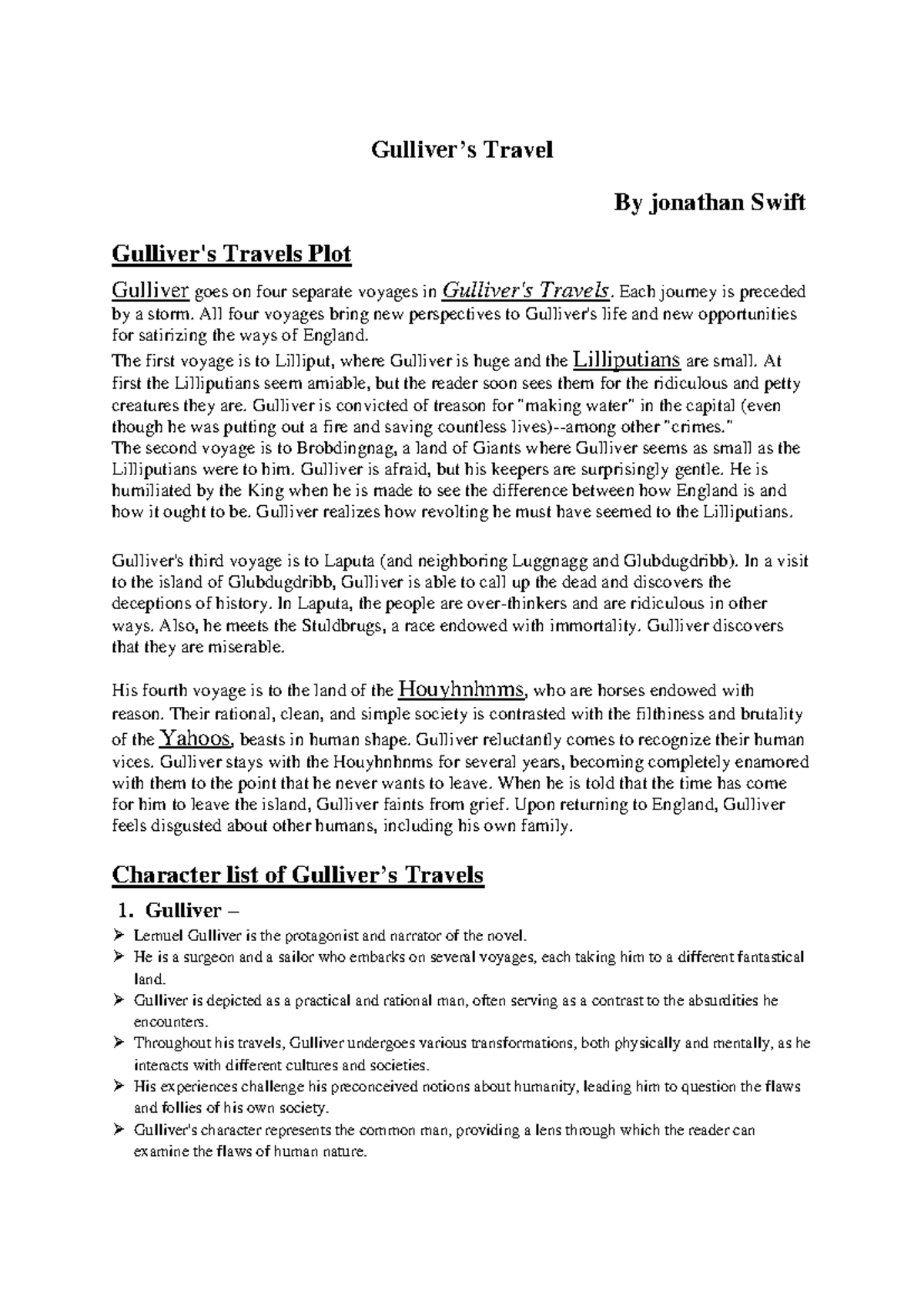 Gulliver's Travel - Each journey is preceded by a storm. All four ...