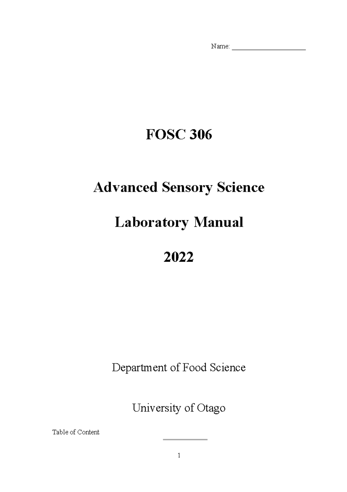 FOSC306 2022 - Lab Manual - Name: _____________________ FOSC 306 Advanced Sensory Science ...