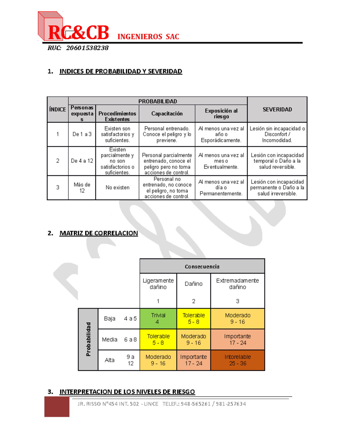 Indices PARA LA Matriz DEL IPER 13 - RC&CBRC&CB INGENIEROS ...
