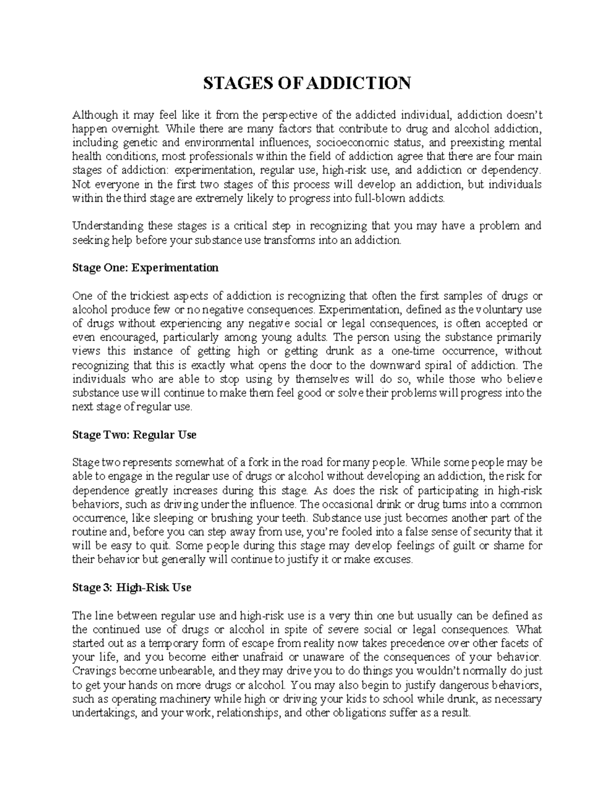 Stages of drug addiction - STAGES OF ADDICTION Although it may feel ...