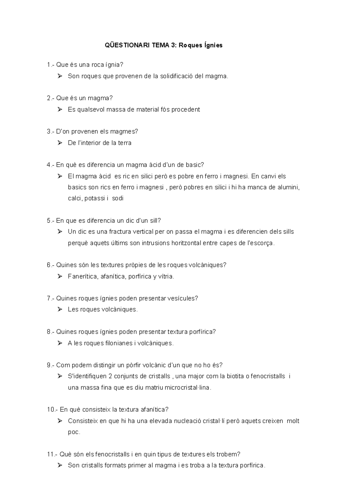 Tema 3 qüestionari roques ígnies - QÜESTIONARI TEMA 3: Roques Ígnies 1 ...