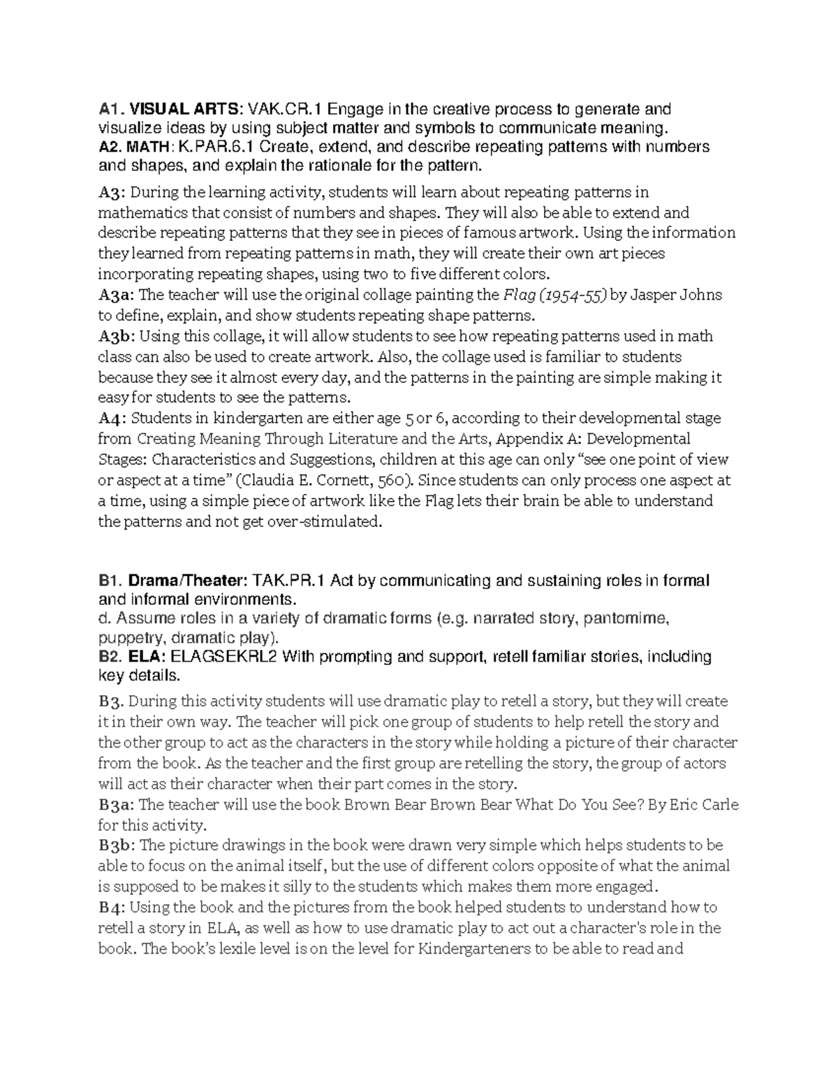 Arts task - passed first submission - A1. VISUAL ARTS: VAK.CR Engage in ...