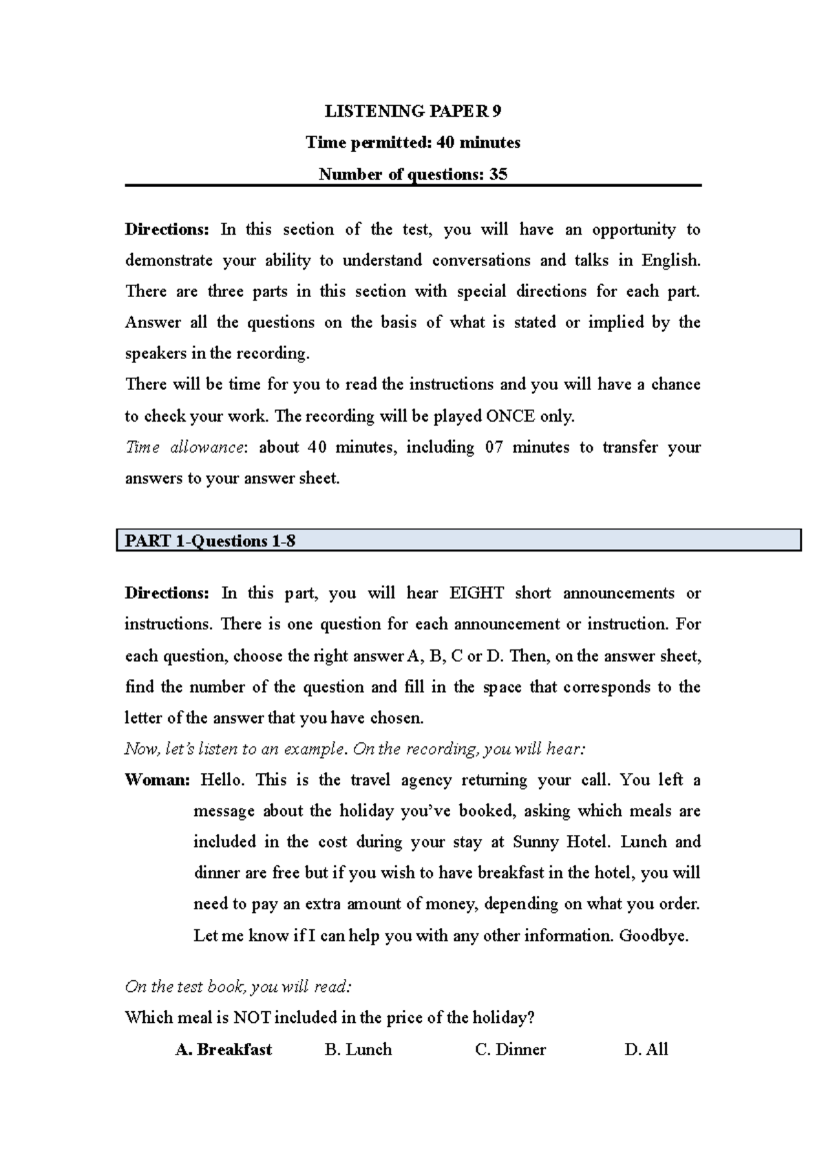 Listening Paper 9 - aaaaaaaaaaaaaaaaaaad - LISTENING PAPER 9 Time ...