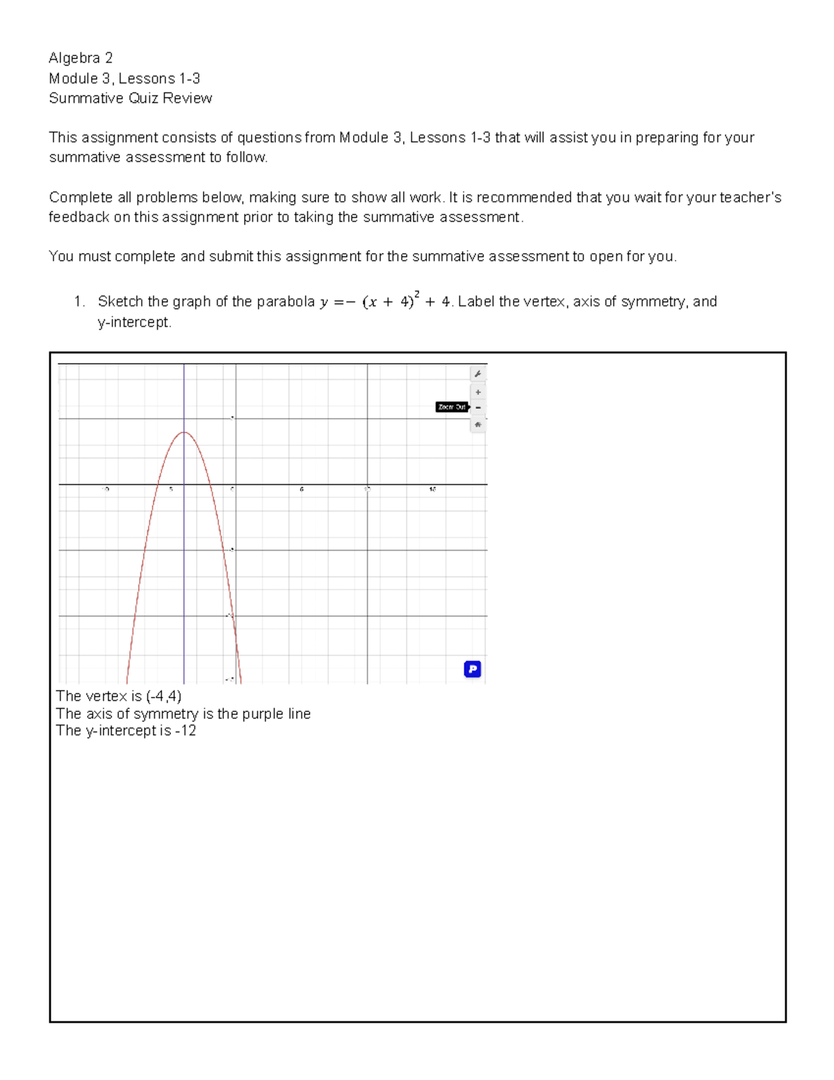 Copy of M3 L1-3 Summative Quiz Review - Google Docs - Algebra 2 Module ...
