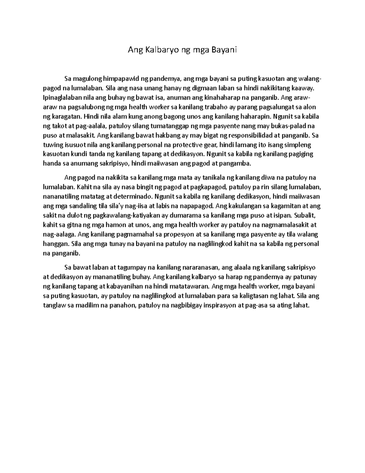 FIL03 Paunang Gawain #7 - Ang Kalbaryo ng mga Bayani Sa magulong ...