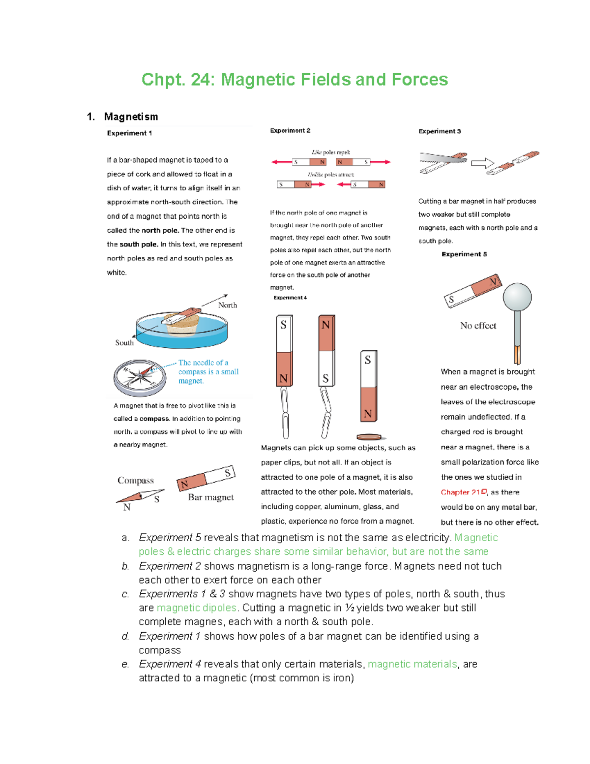Chpt 24 notes - Chpt. 24: Magnetic Fields and Forces 1. Magnetism a ...