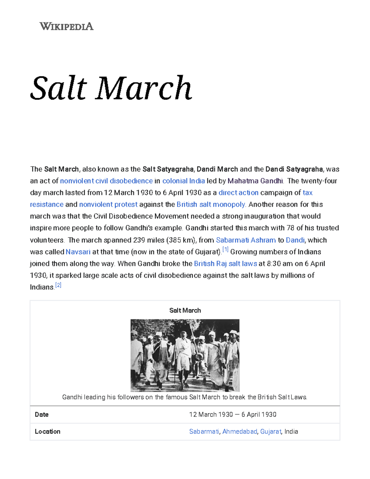 Salt March -also known as salt satyagraha and dhandi march known as ...