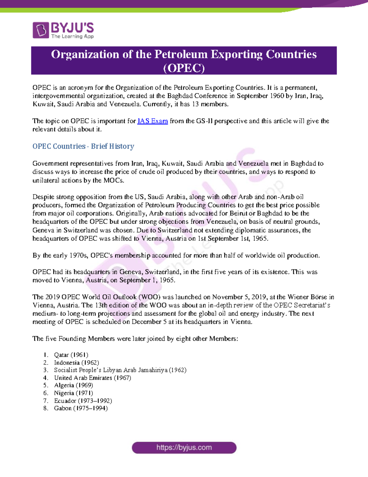 Brief details about OPEC or what is OPEC and history or short details ...