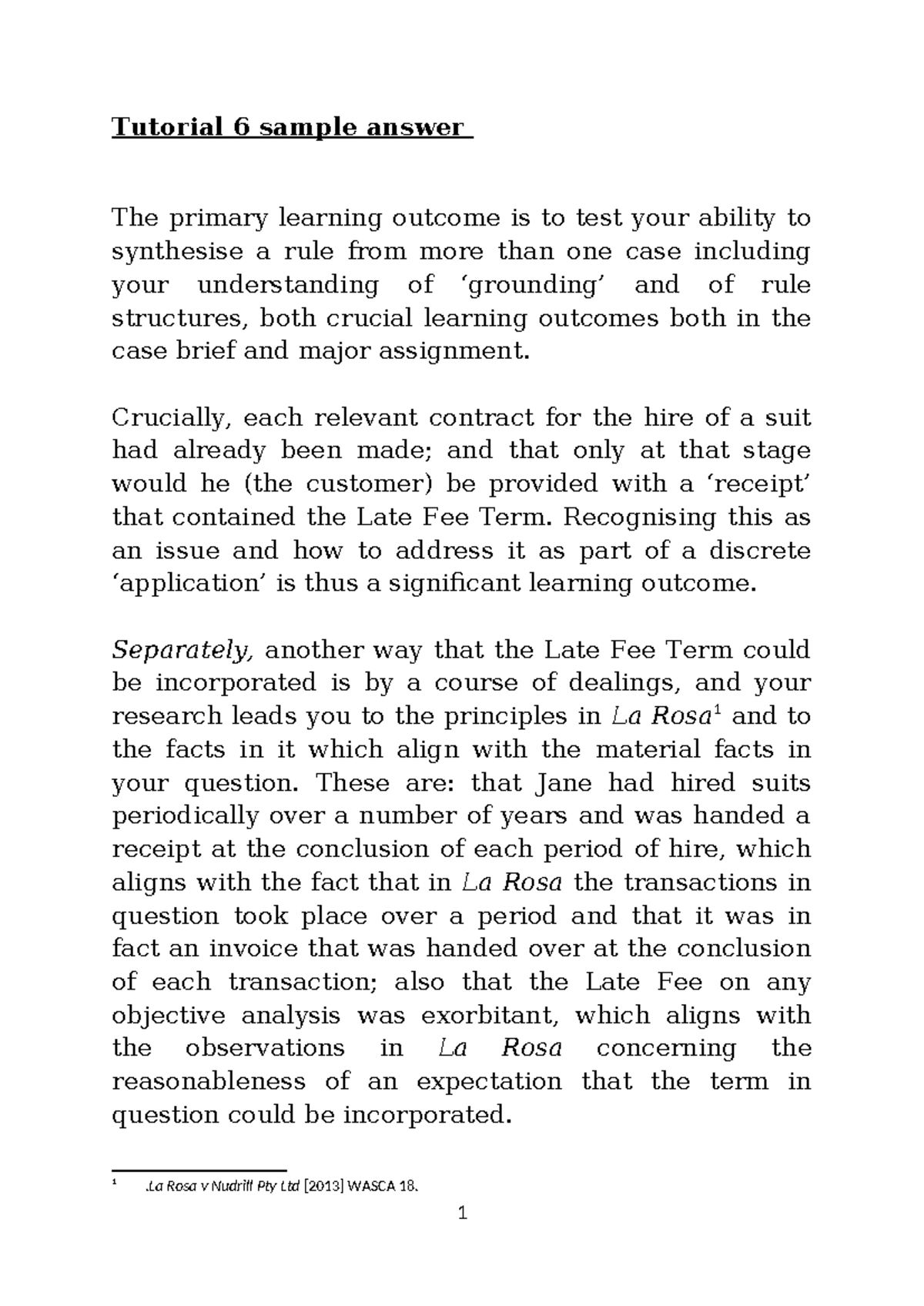 LAW1116 - Tutorial Activity 6 Sample Answers.docx - Tutorial 6 sample ...