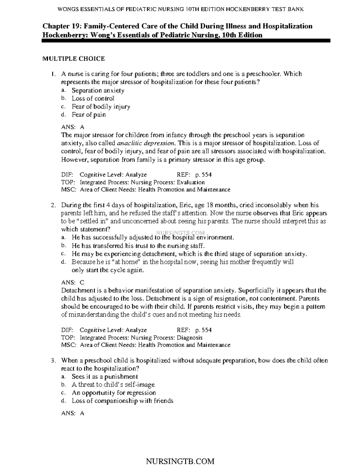 Chapter 19 - 아동간호 - NURSINGTB Chapter 19: Family-Centered Care of the ...