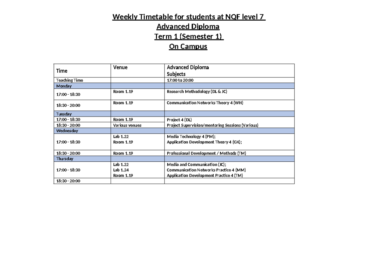 2024 NQF level 7 Timetable Term 1 Version 2 28 Jan - Weekly Timetable ...