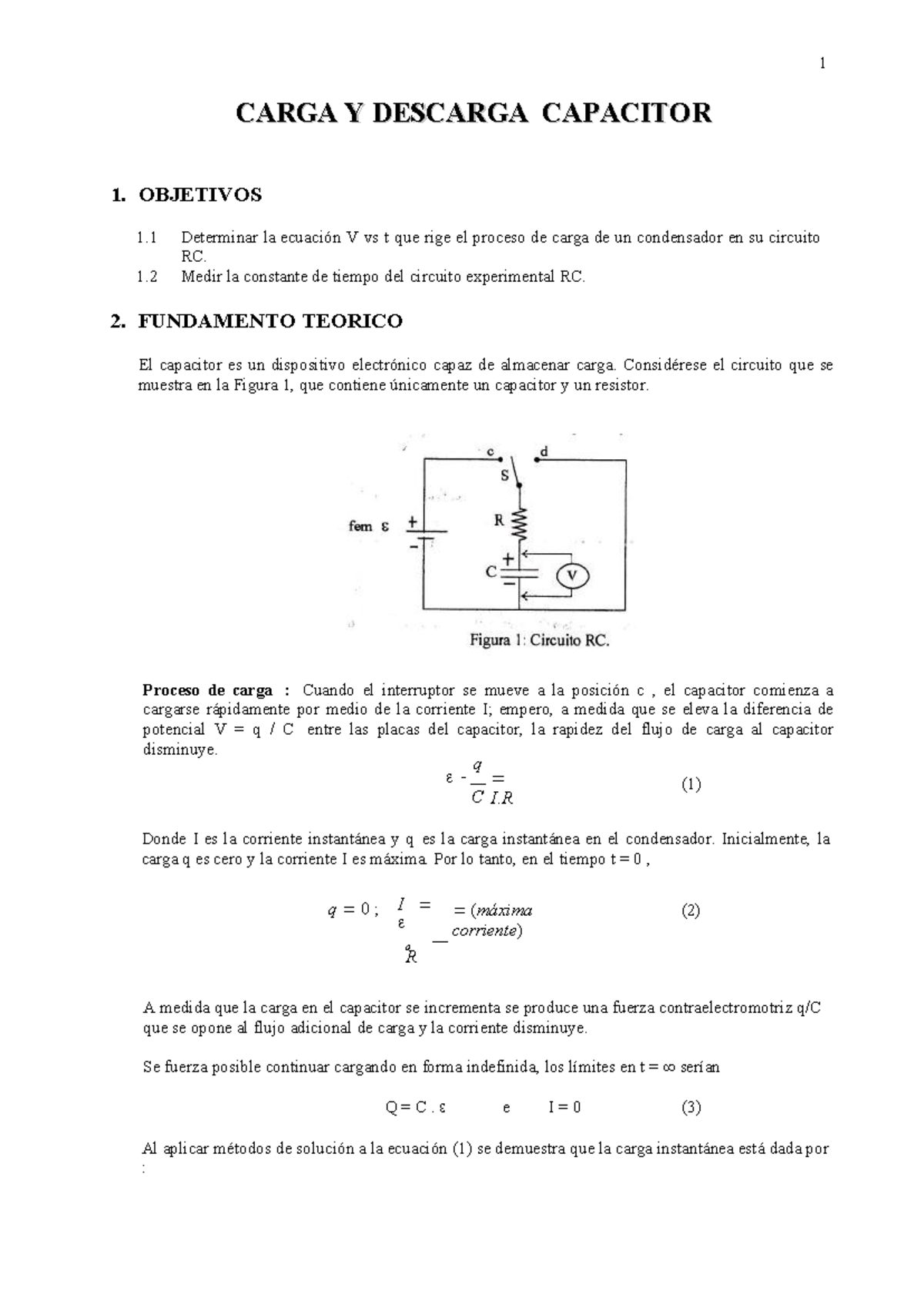 Informe LAB - Carga Y Descarga DE UN Capacitor - CARGACARGA YY DESCARGADESCARGA ...