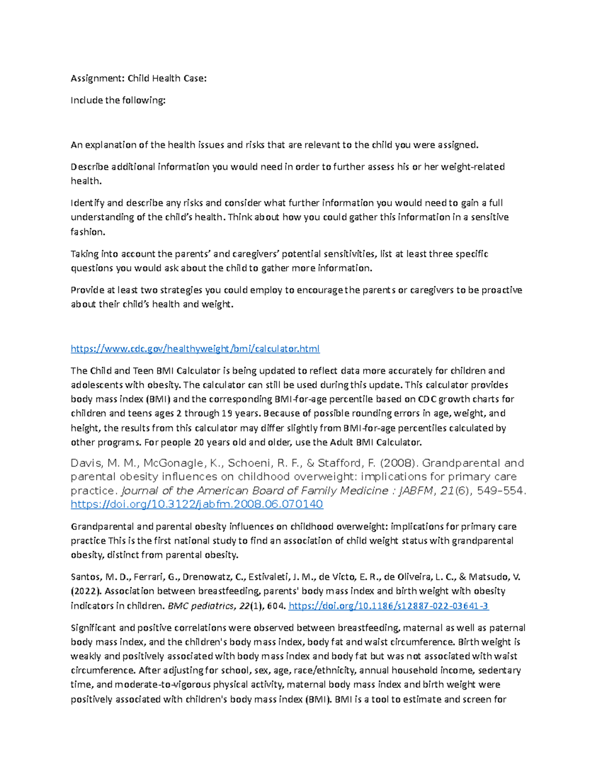 Assignment wk4 HA - ... - Assignment: Child Health Case: Include the ...