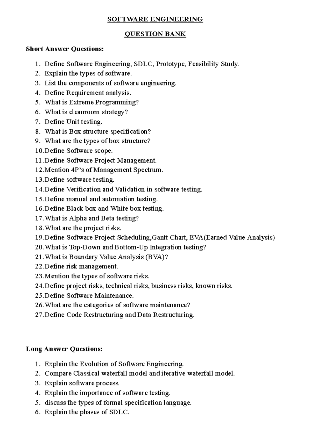 IV-Sem Model Paper - Please try - SOFTWARE ENGINEERING QUESTION BANK ...