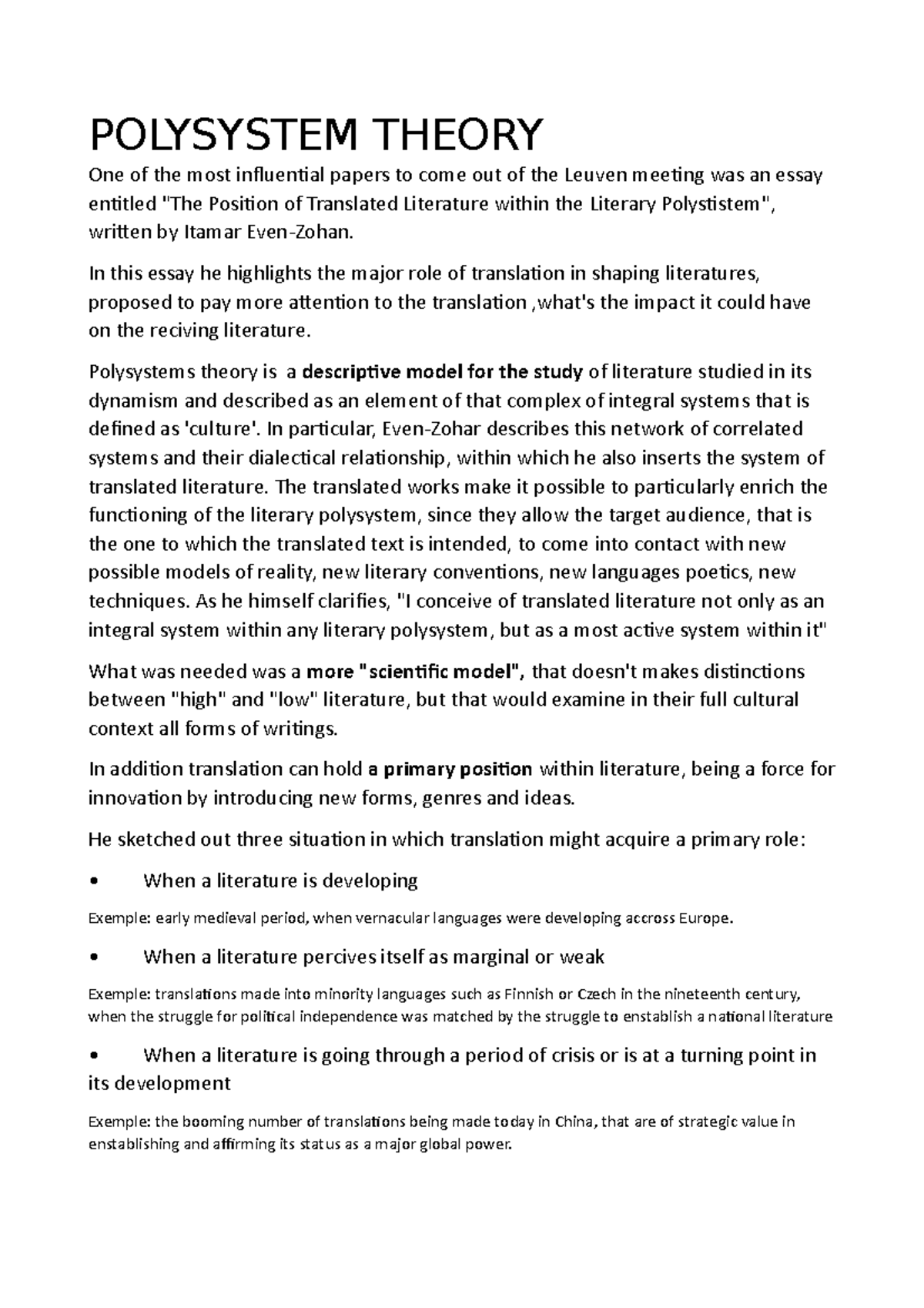 Polysystem Theory - POLYSYSTEM THEORY One of the most influential ...