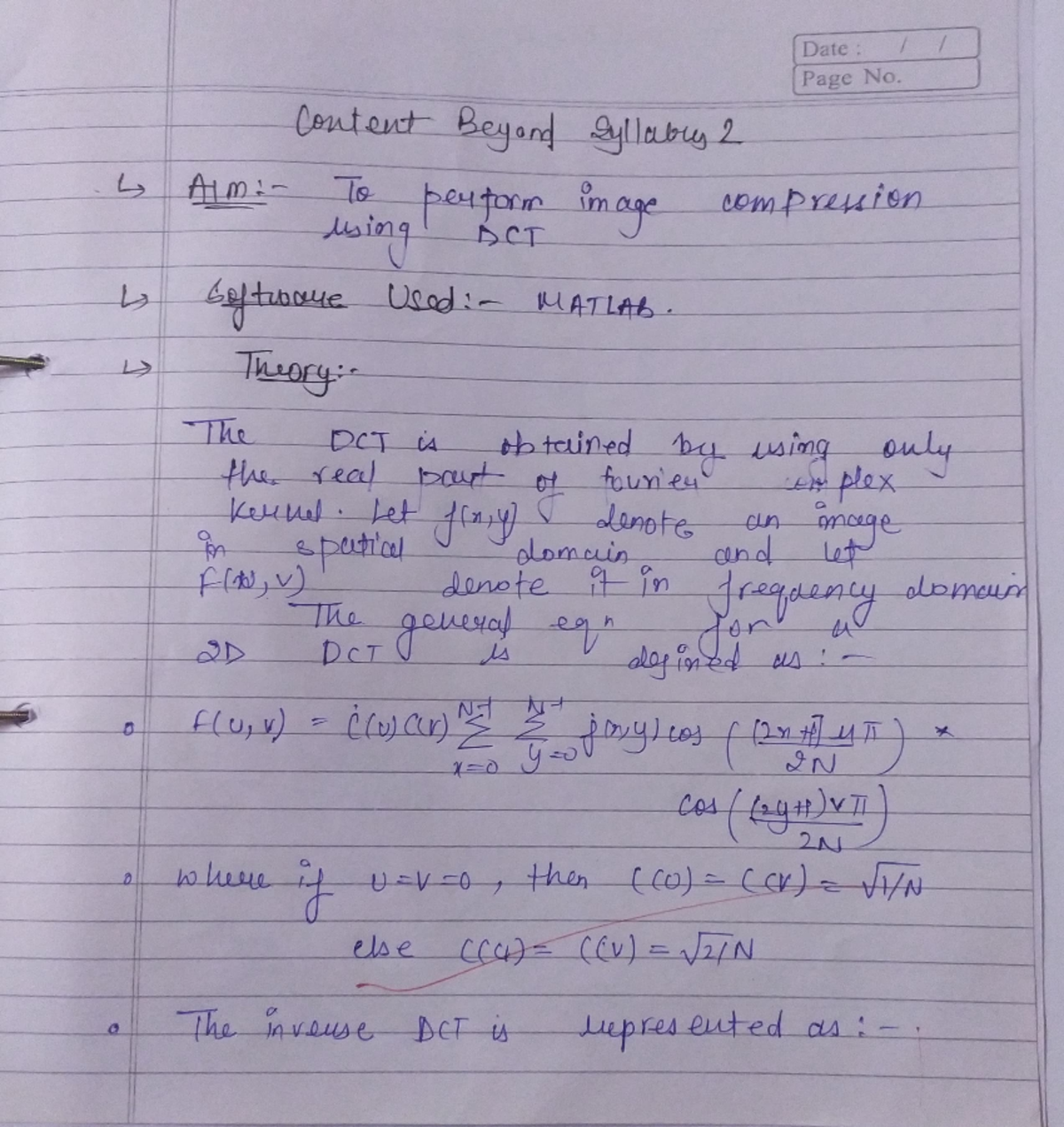 Dip E10 - Image compression dct - Date Page No. Ct euct Beyond 9,1luby ...