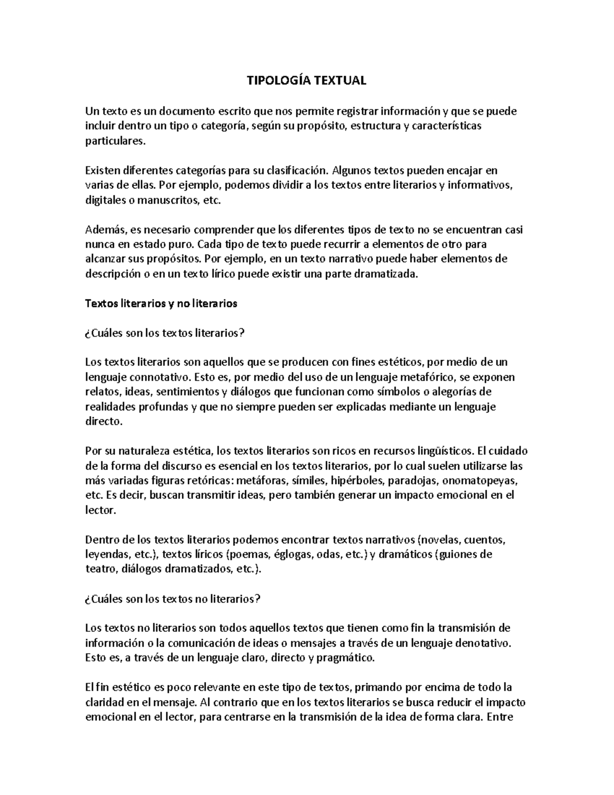 Tipología Textual - TIPOLOGÍA TEXTUAL Un texto es un documento escrito ...