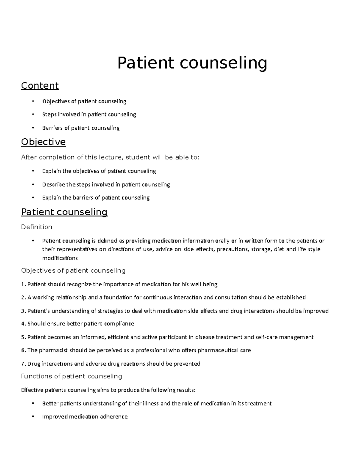 Chapter - 13 Patient counselling - Patient counseling Content ...