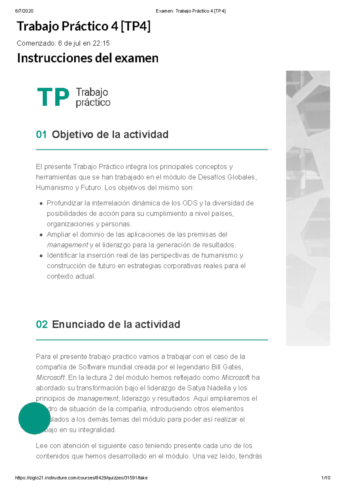 TP4 Tecnologia 85 - Trabajo Práctico 4 [TP4 - Trabajo Práctico 4 [TP4] Comenzado: 6 de jul en 22 ...