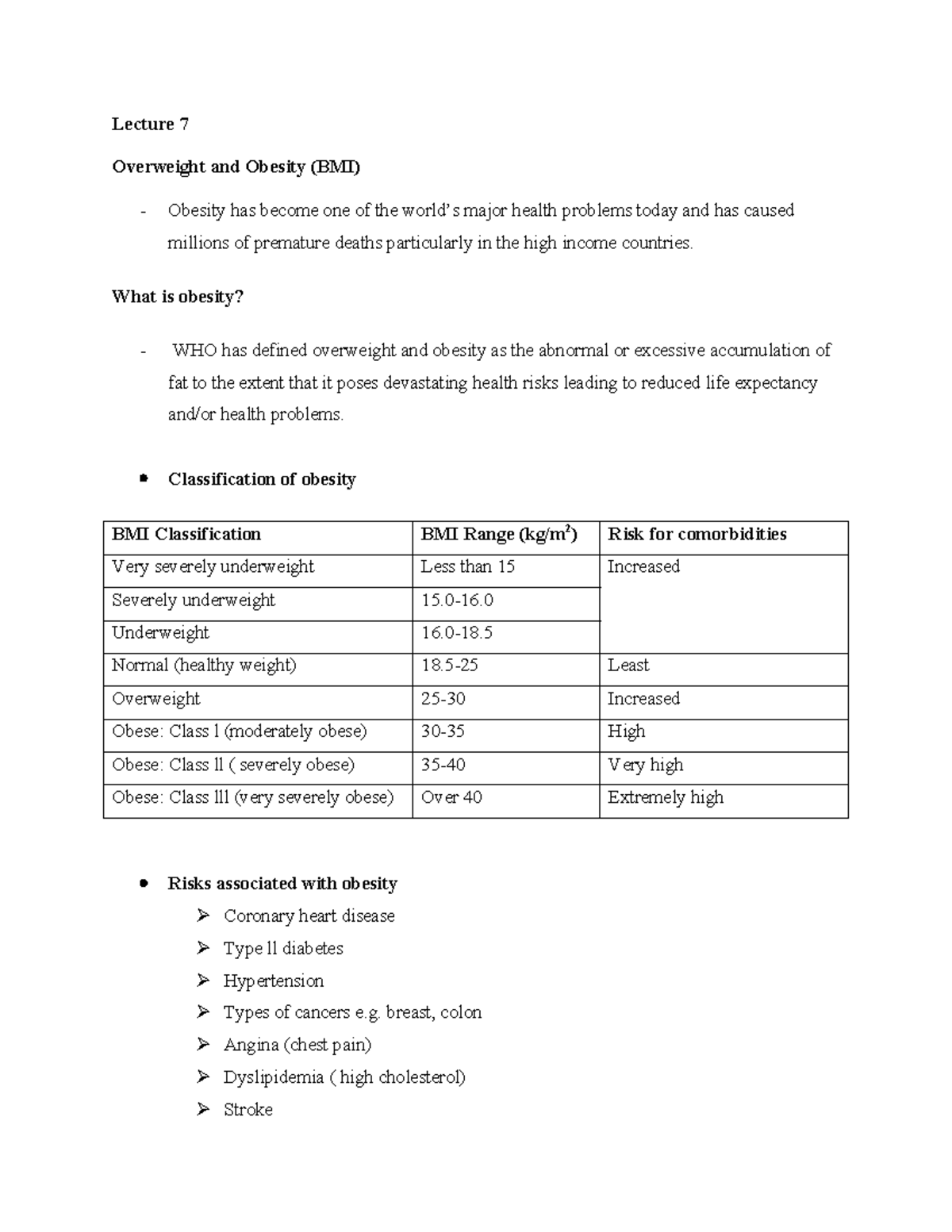 7. Overwieght Obesity - Lecture 7 Overweight and Obesity (BMI ...