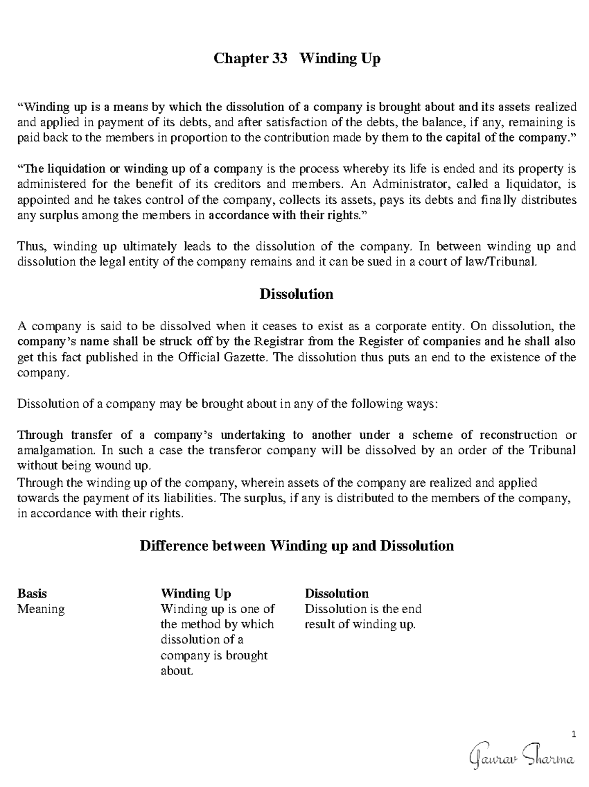 Winding up of the Company - “Winding up is a means by which the ...