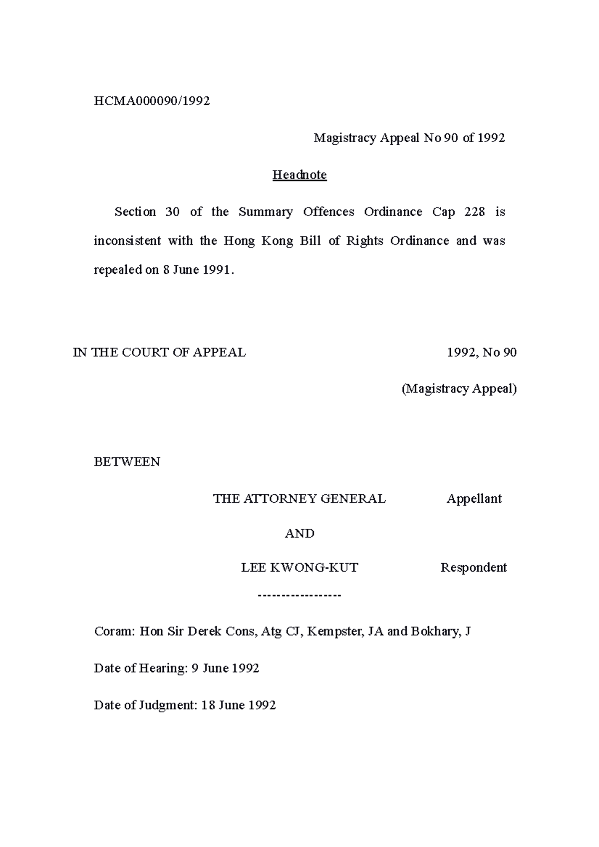 HCMA000090 1992 - case brief - HCMA000090/ Magistracy Appeal No 90 of ...
