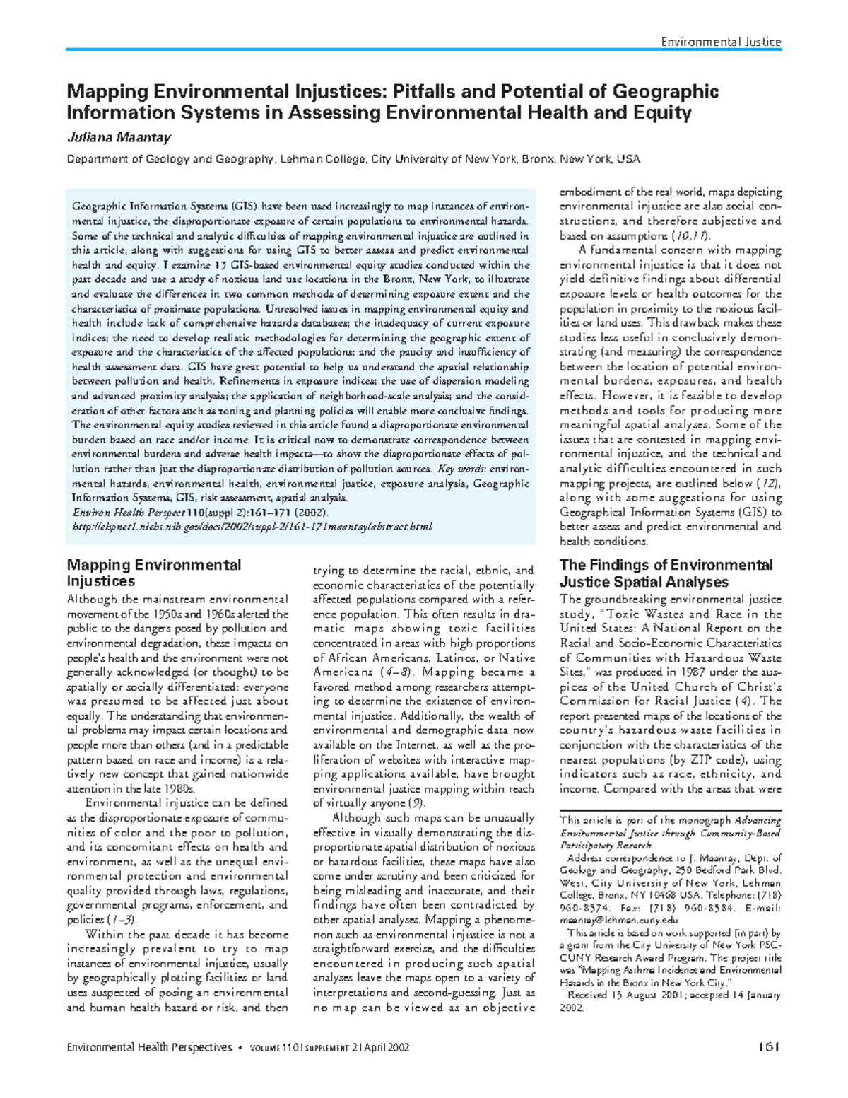 Mapping environmental injustices pitfall - Environmental Health ...