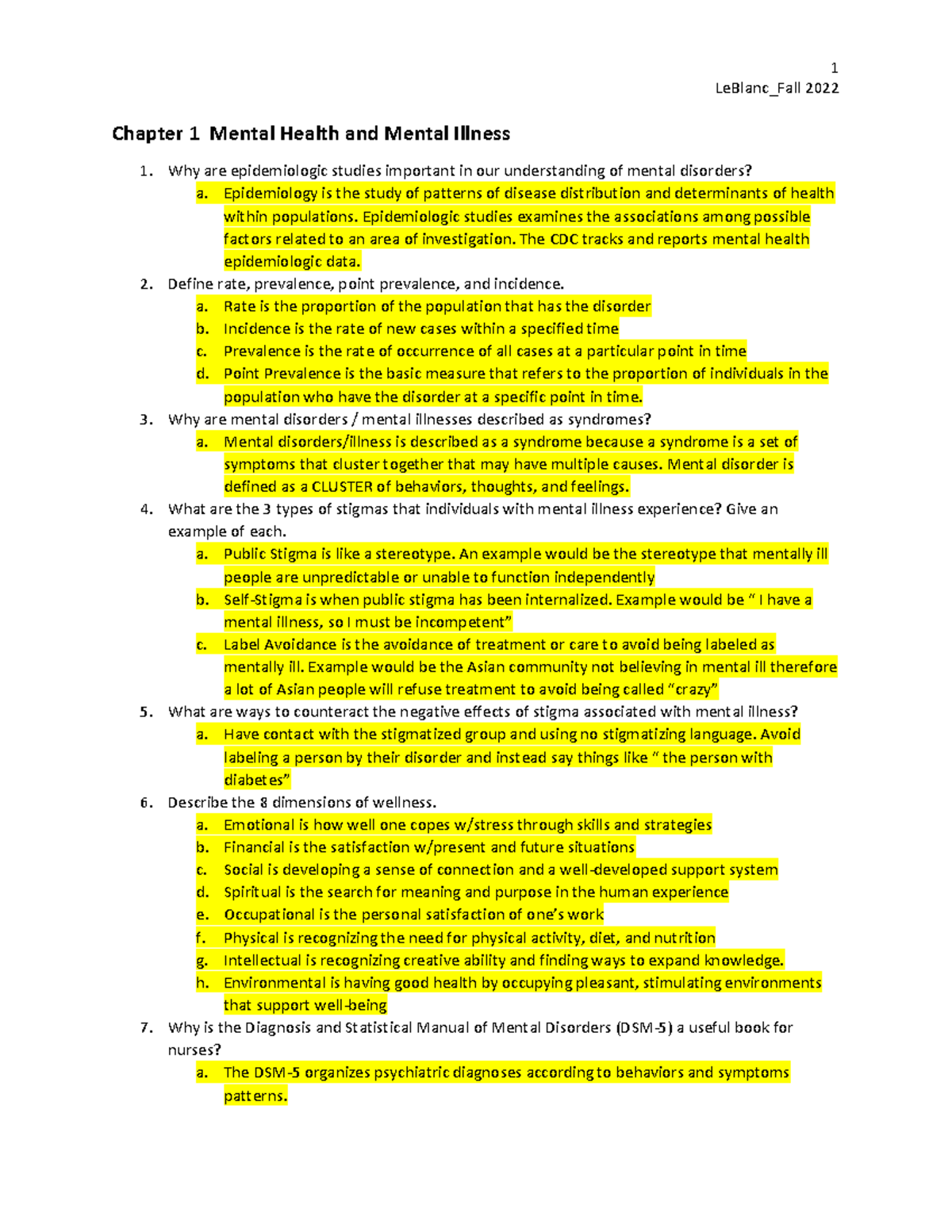 Exam 1 Study Guide Fall 2022 Student PL - LeBlanc_Fall 2022 Chapter 1 ...
