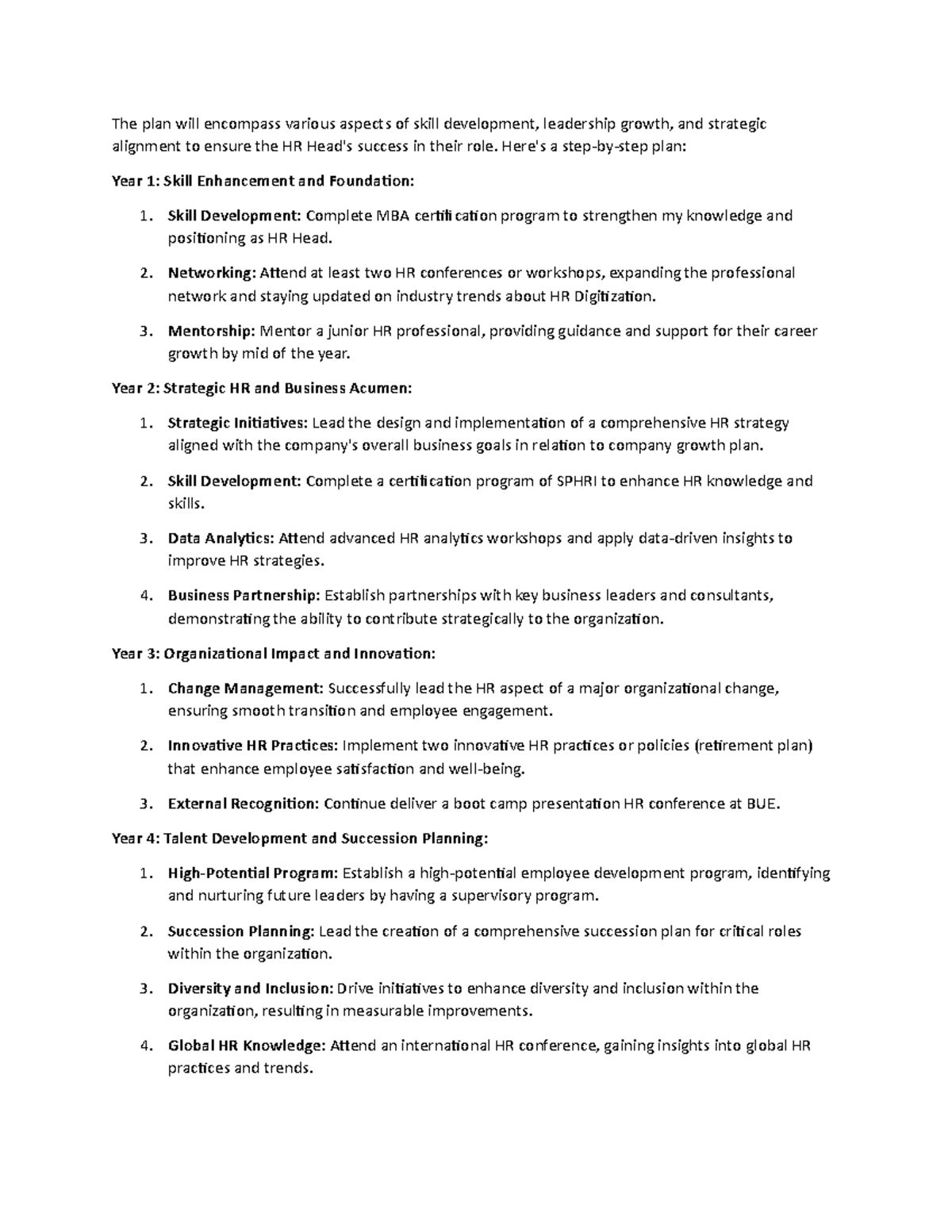 5 Years Career Development - The plan will encompass various aspects of ...