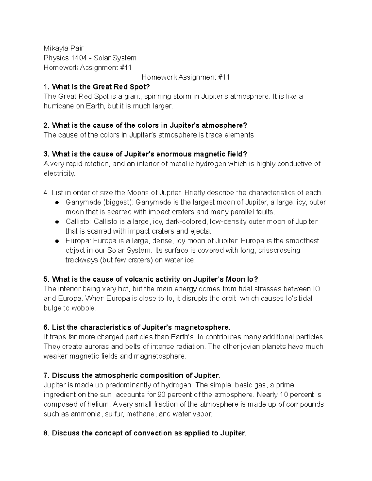 Homework Assignment #11 - Mikayla Pair Physics 1404 - Solar System ...