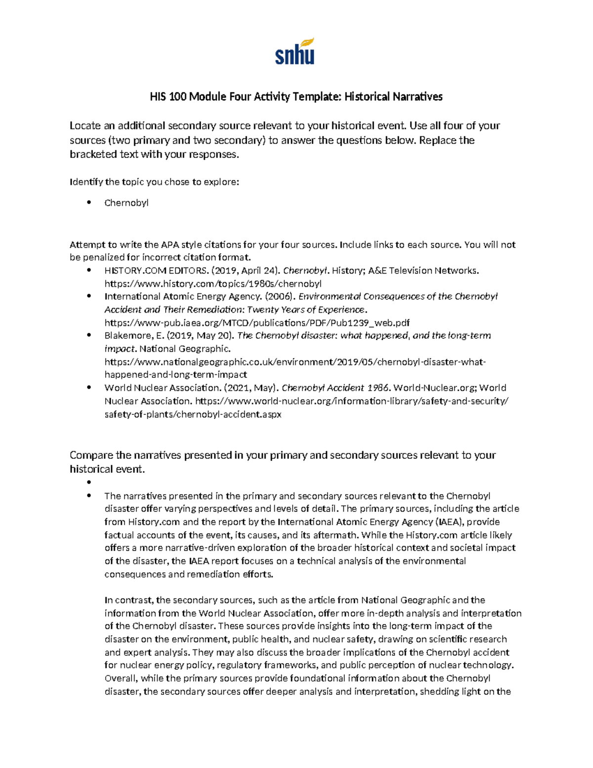 HIS 100 Module Four Activity Narratives Template - HIS 100 Module Four ...