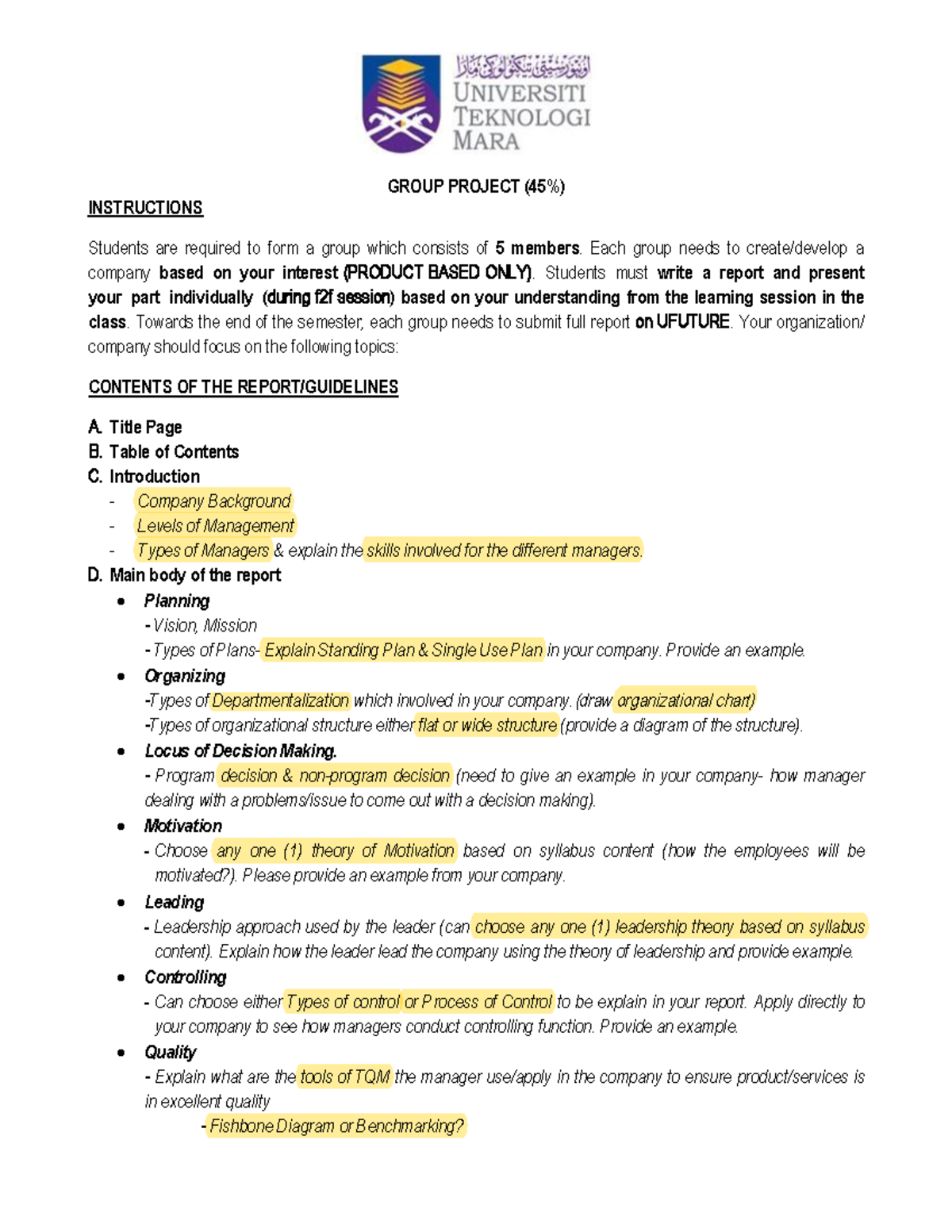 Group Project MAR2022 - GROUP PROJECT (45%) INSTRUCTIONS Students are ...