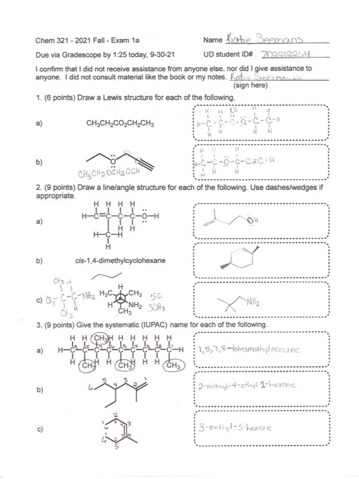 Exam 1 Organic Chemistry - CHEM 321 - Studocu