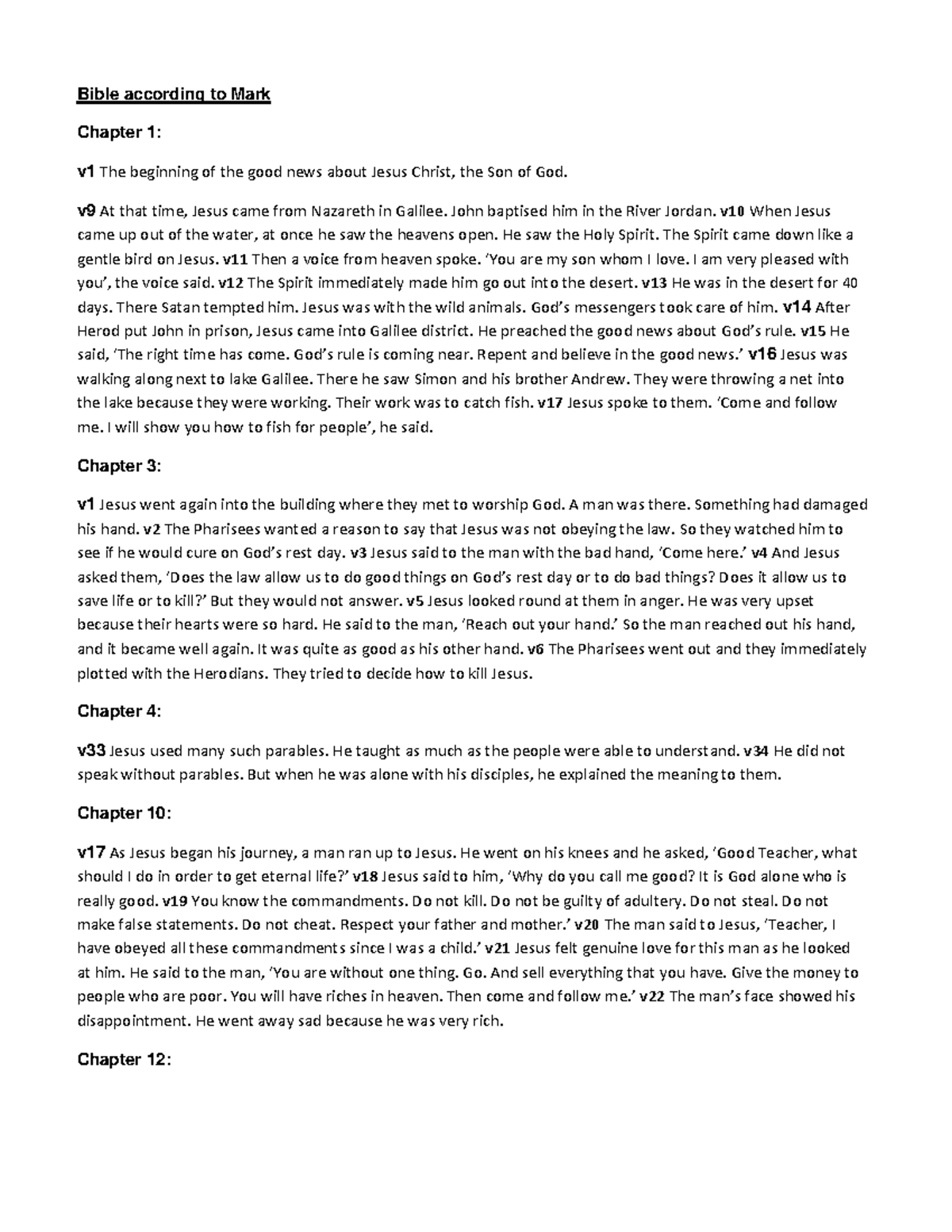 Week 7 Gospel of Mark - Chapter 1: Bible according to Mark v1 The ...