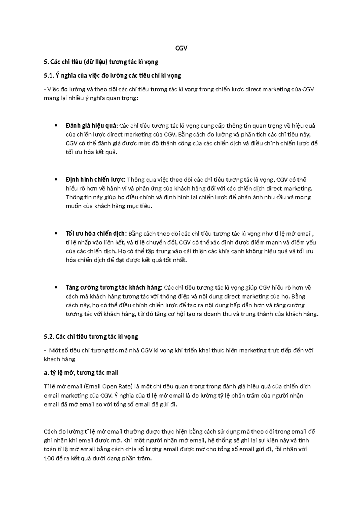 CGV (5,6) - CGV 5. Các chỉ tiêu (dữ liệu) tương tác kì vọng 5. Ý nghĩa của việc đo lường các ...