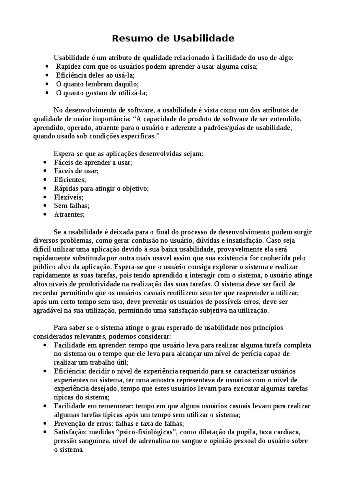 Usabilidade - IHC - Resumo de Usabilidade Usabilidade um atributo de ...