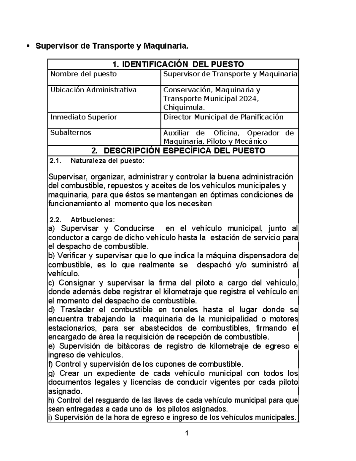 Supervisor transporte y maquinaria - 1 Supervisor de Transporte y ...