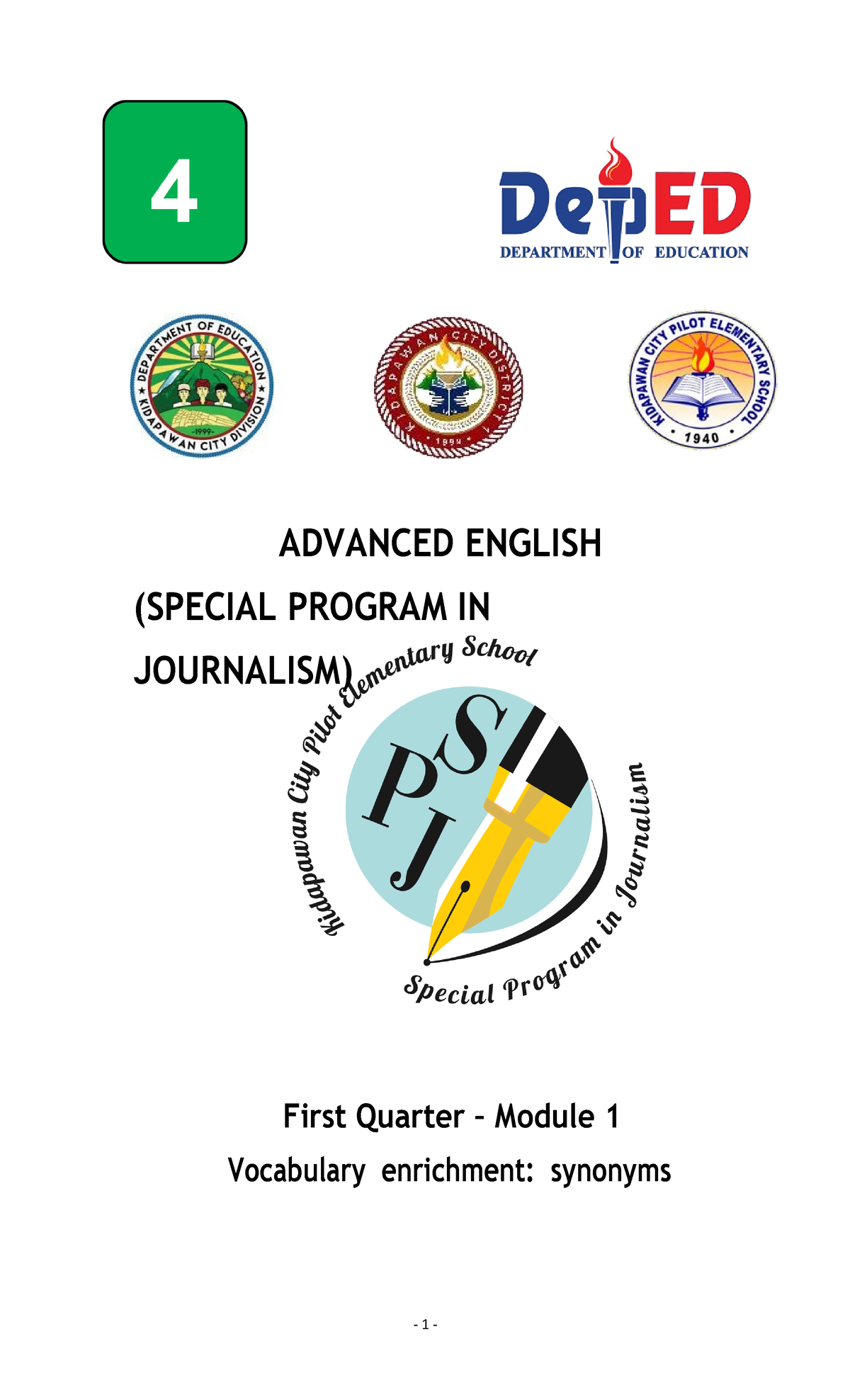 GRADE 4 WEEK1-ADV. ENG.-G4-1Q - 1 - ADVANCED ENGLISH (SPECIAL PROGRAM ...