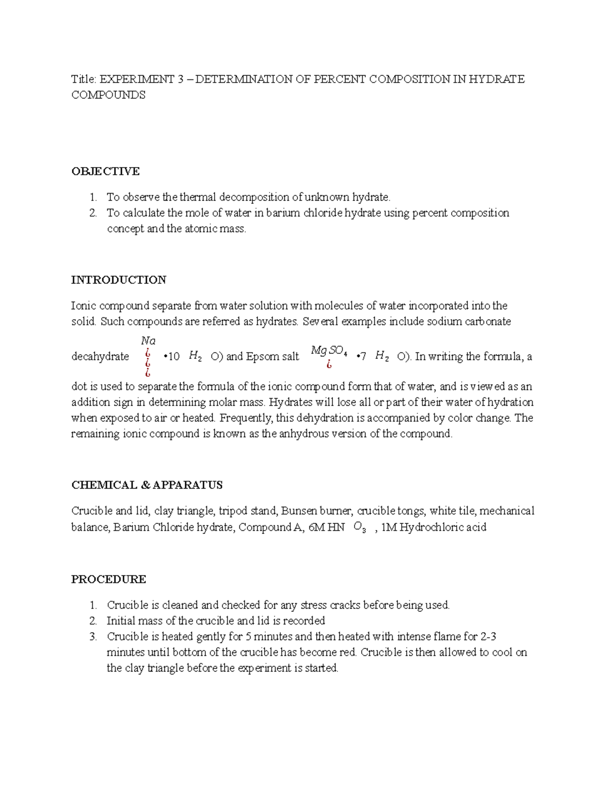 CHM131 AS120 PRACTICAL LAB REPORT SALT - Chemistry - UiTM - Studocu