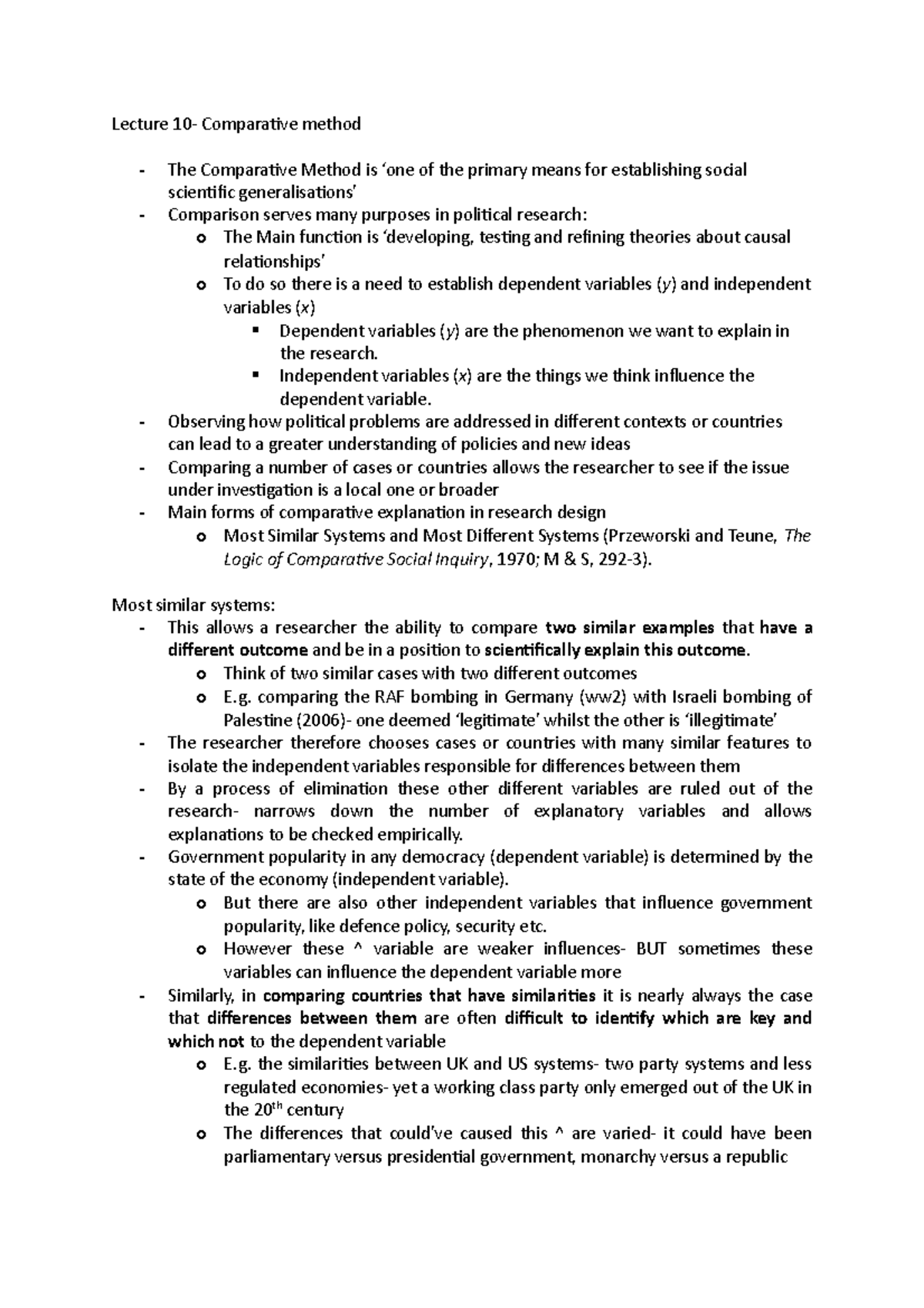 Comparative method notes - Lecture 10- Comparative method The ...