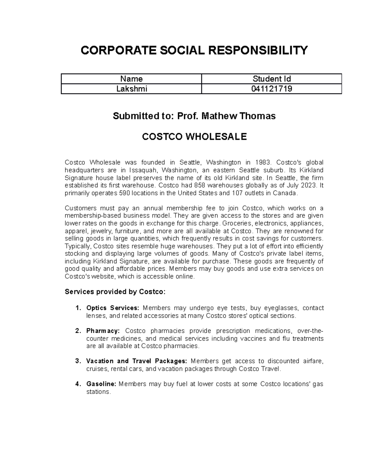 Corporate Social Responsibility - CORPORATE SOCIAL RESPONSIBILITY Name ...