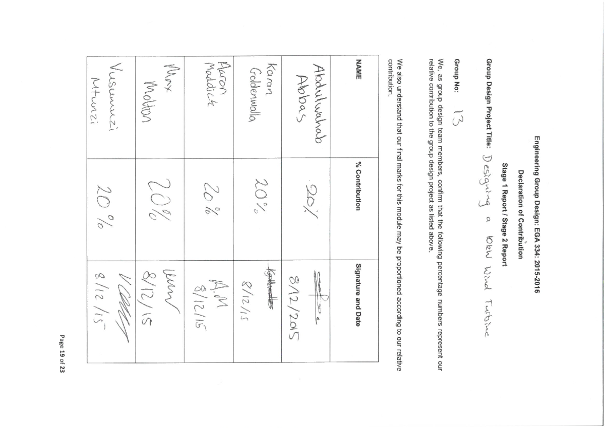 Wind Turbine Project Stage 2 - EG-334 Mechanical Engineering Design 3 ...
