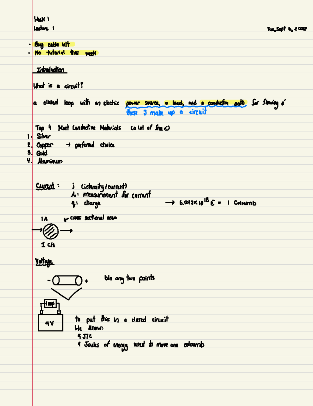 ELEC 221 Lecture Notes Part 1 - Week 1 Lecture 1 Tue, Sept 6, Buy cable ...